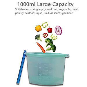 2 Pack Reusable Silicone Food Storage Bags, Stretch Food Bag, Seal Containers Bag Plastic Ziplock Clip for Vegetable,Sandwich,Meat,Milk,Dishwasher Safe(Random Color)