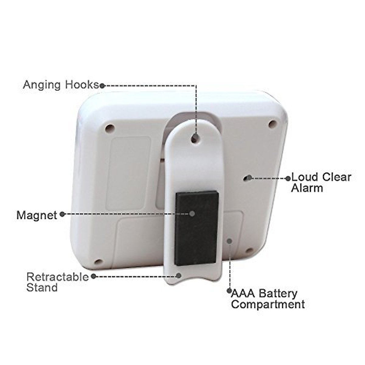XREXS Digital Kitchen Timer Magnetic Countdown Up Cooking Timer Clock with Magnet Back and Clip, Loud Alarm, Large Display Minutes and Seconds Directly Input-White (2 Battery Included) (DC-12)