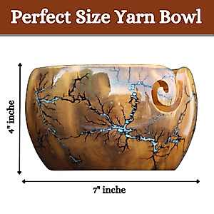 Wooden Yarn Bowl for Crocheting Large 7X4 Handmade Lichtenberg Yarn Storage Bowl for Knitting yarn Holder (SkyBlue)