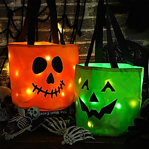 Yaomiao 4 Pcs LED Light Halloween Bags Halloween Candy Bags Light Up Goodie Bags Light Up Candy Bags Multipurpose Reusable Goody Bucket for Kids Halloween Party Supplies(Colorful)