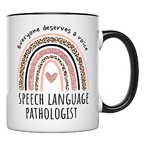 YouNique Designs Everyone Deserves a Voice SLP Mug, 11 Ounces, Speech Language Pathology Coffee Mug, Speech Language Pathology Cup for Women, Speech Language Pathologist Mug for Her (Black Handle)