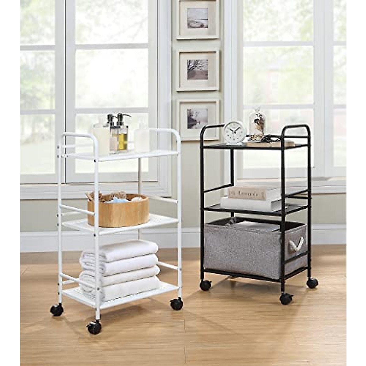 SunnyPoint Minimalist Style 3 Tier Utility Rolling Shelf Cart (WHT)