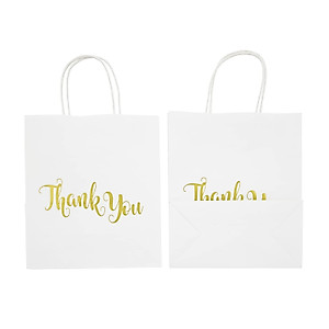 Juvale 15 Pack White Thank You Paper Gift Bags with Handles, Tissue Paper for Wedding, Baby Shower, Birthday Party Favors (8 x 4 x 8.8 In)