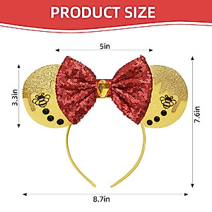 Eisyaa Yellow Winnie Minnie Ears Red Bow Headband, Sparkle Mouse Ears Headbands, Sequin Mice Ears Headband Princess Decoration Cosplay Costume (Winnie/Yellow)