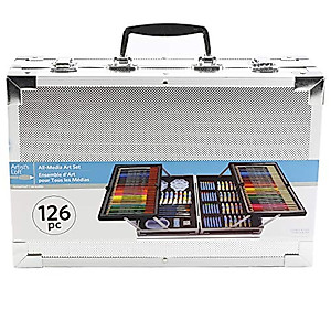 Artist’s Loft All-Media Art Set in Aluminum Case, 126 Pieces – All-in-One Art Set Kit Includes Art Supplies for Drawing, Painting and More