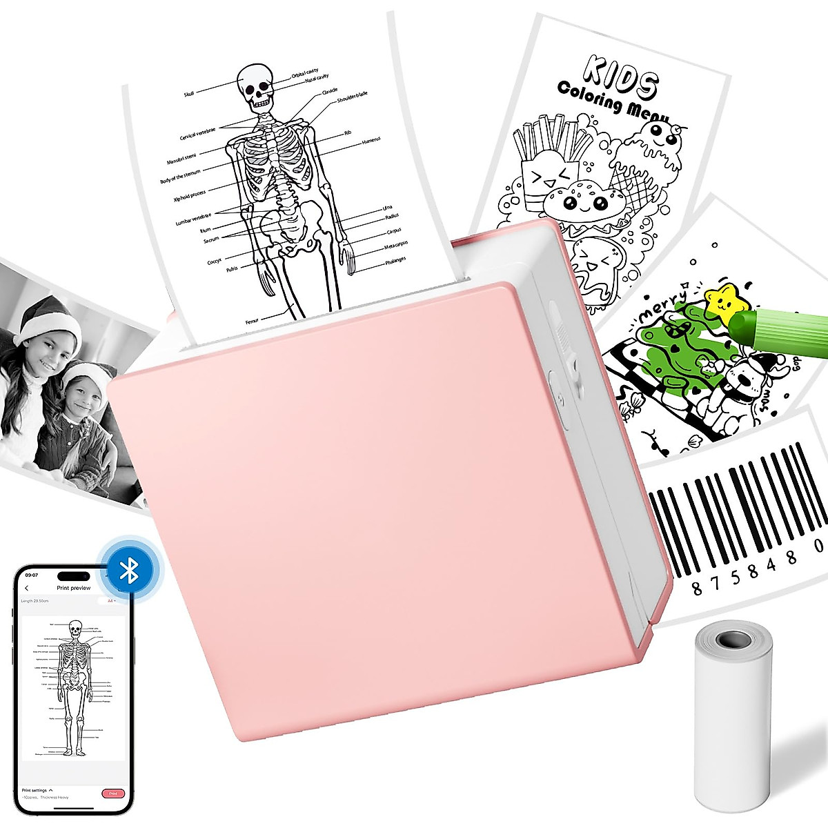 Memoking Inkless Bluetooth Printer Wireless - 2" Thermal Mini Printer Portable Photo Printer - M02 Sticker Printer Machine for Pad&Phone, HD Mini Sticker Maker Machine Printer for Memos,Sticker,Photos