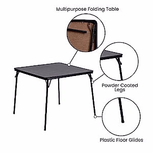 Flash Furniture Madelyn Folding Card Table - Black | Portable Square Table with Collapsible Legs