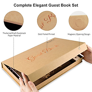 Creawoo Wooden Wedding Guest Book Reception Sign in Guestbook with Table Sign, Pen & Holder, Hardcover Memory Registry Photo Album with 90 White Pages for Wedding, Baby Shower, Birthday-11 x 8.5"