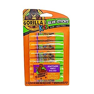 Gorilla Kids Disappearing Purple Glue Sticks, Six 6 Gram Sticks, (Pack of 1)