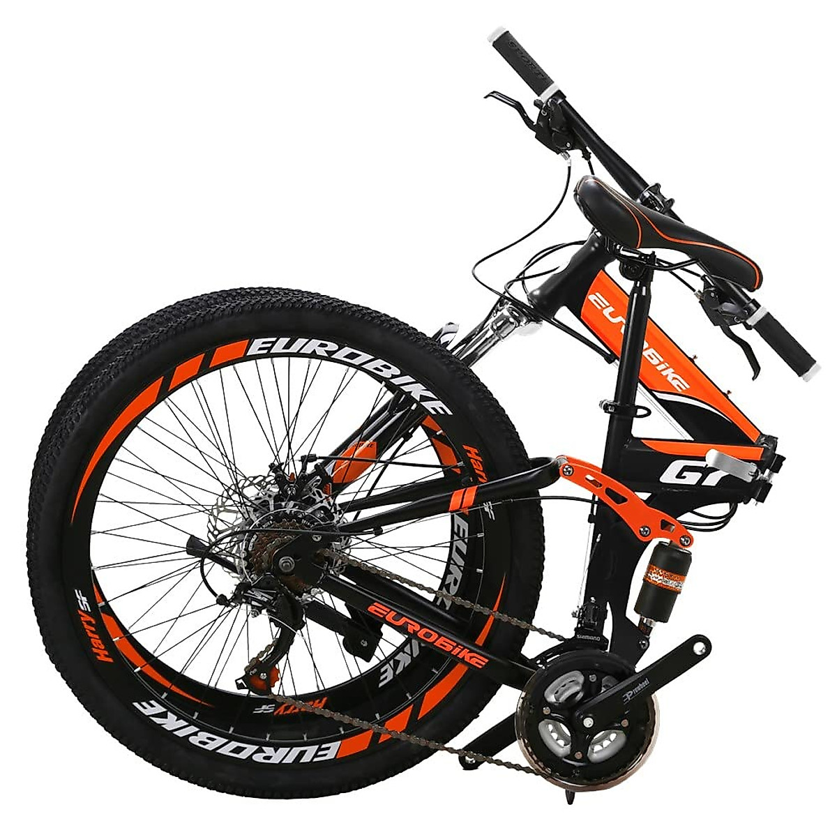 EUROBIKE Foldable Mountaine Bikes 27.5 Adult Men or Women 17 inch Frame (Orange)