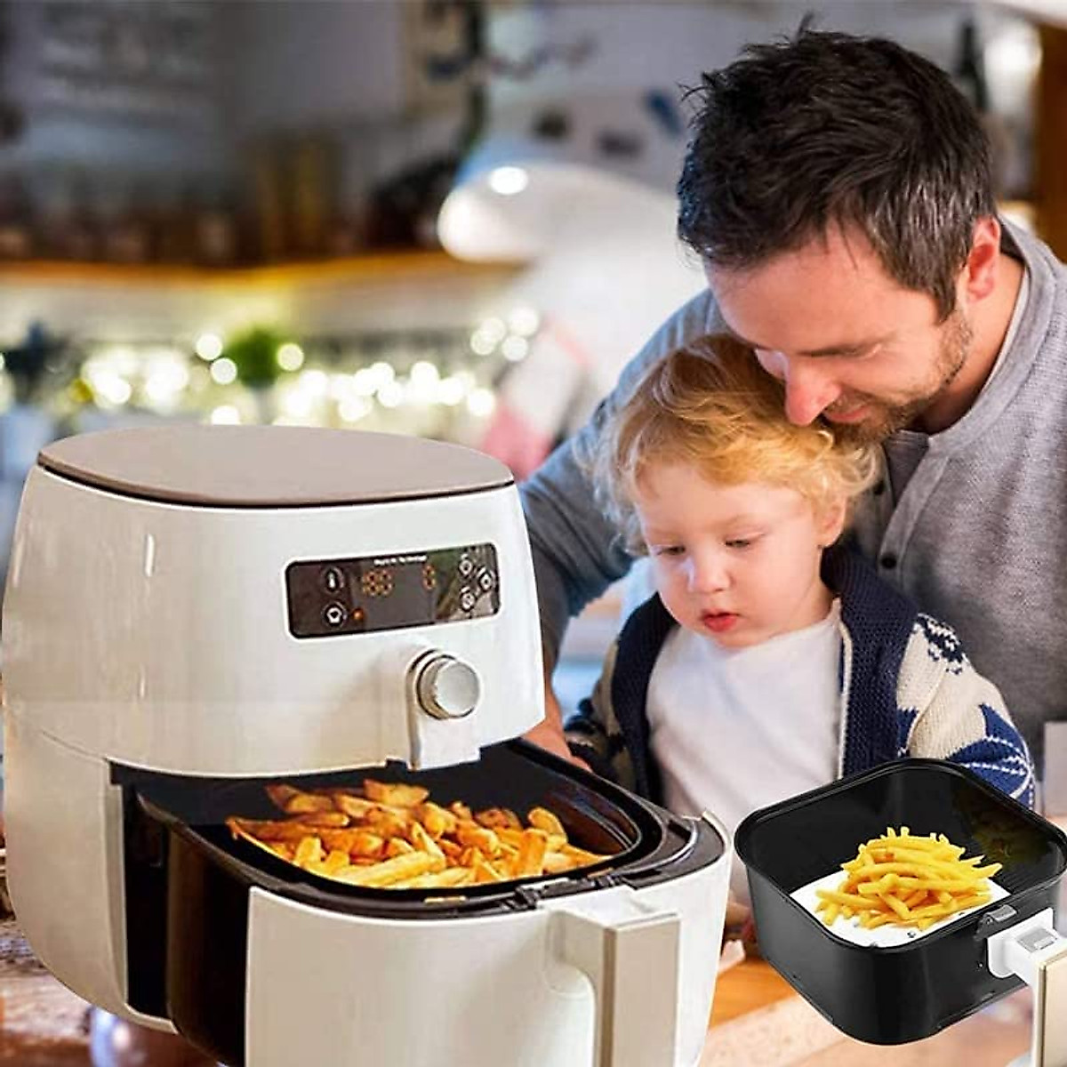 100PCS Ninja Air Fryer Liners Disposable Rectangle,POPQEEN Air Fryer Accessories,Food Grade Baking Parchment Paper for Ninja Foodi Dual DZ201 DZ401