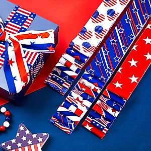 60 Pcs Cotton Jelly 4th of July Fabric Roll Independence Day Fabric Strips Cotton Jelly Fabric Patriotic Quilting Fabric Roll for Sewing DIY Patchwork, 12 Styles