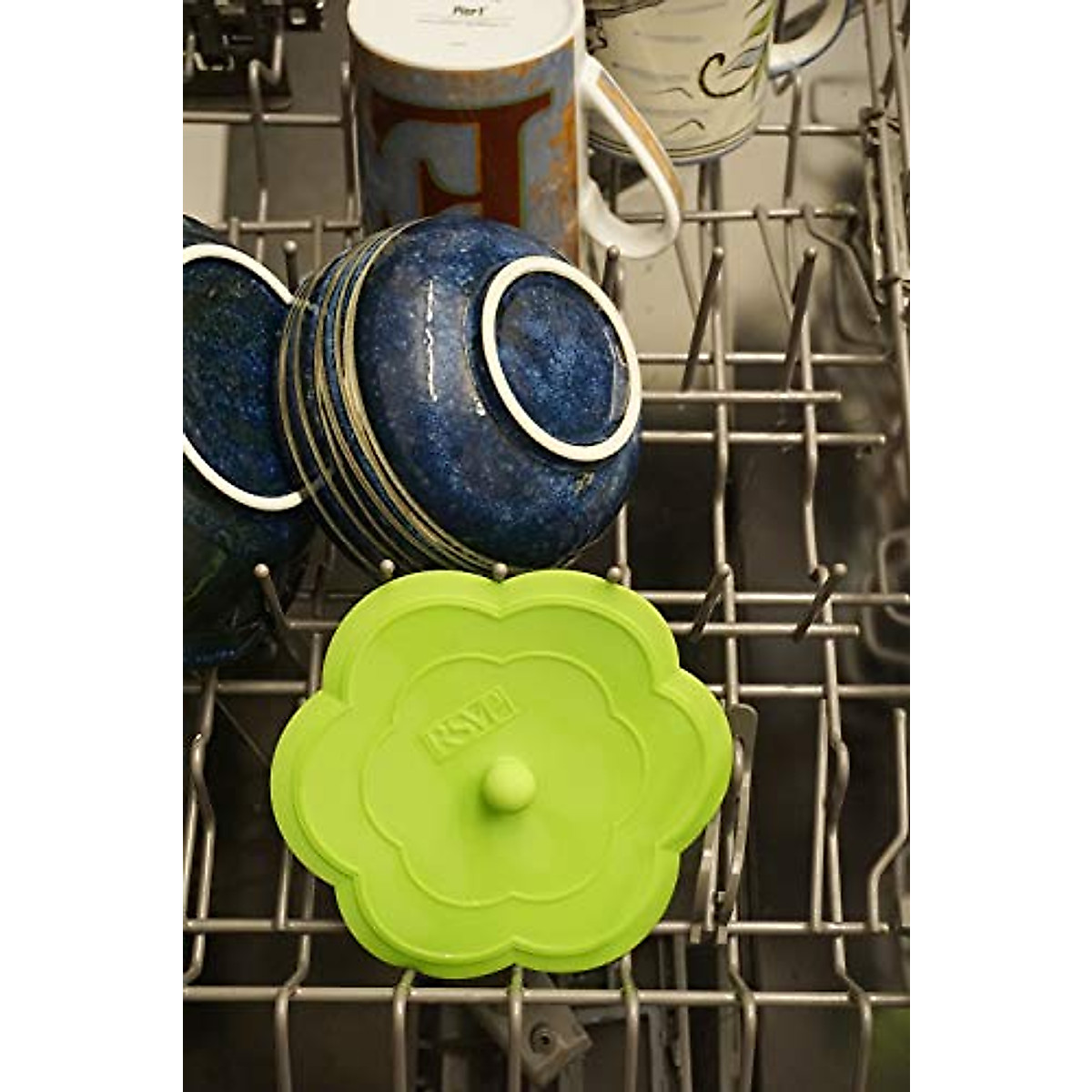 RSVP International Green Silicone Flower Kitchen Stopper, 6" | Sink Plug | Water-Tight Seal | Durable Silicone Withstands Hot Water | Dishwasher Safe