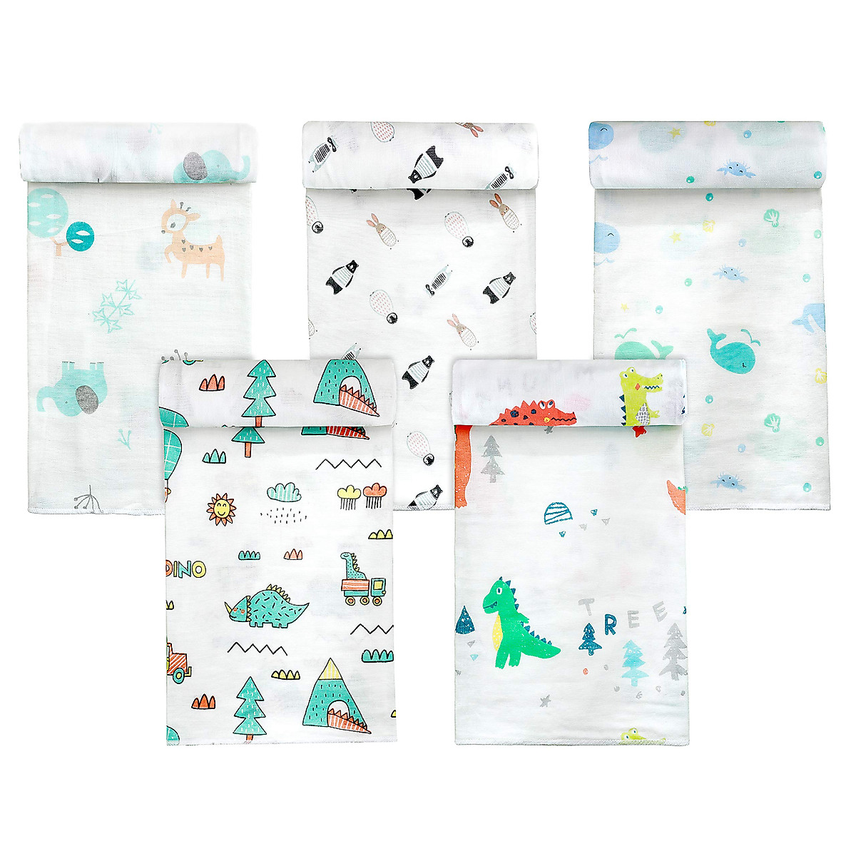 Koo-dib Muslin Baby Newborn Receiving Swaddle Blankets Neutral for Baby Boys, Muslin Baby Receiving Wrap Swaddle Blanket Boy, Baby Swaddles Set of 5 30x30 Inches
