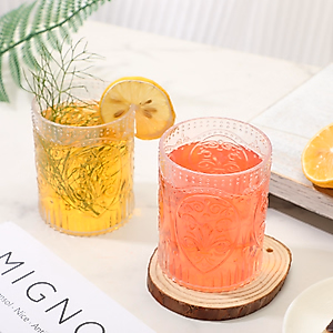 Qinyoung Plastic Vintage Drinking Glasses 8.5oz Stemless Wine Glasses Retro Embossed Wine Glasses Shatterproof Reusable Wine Cups for Baby Shower Wedding Reception Grand Event Party(Clear,12)