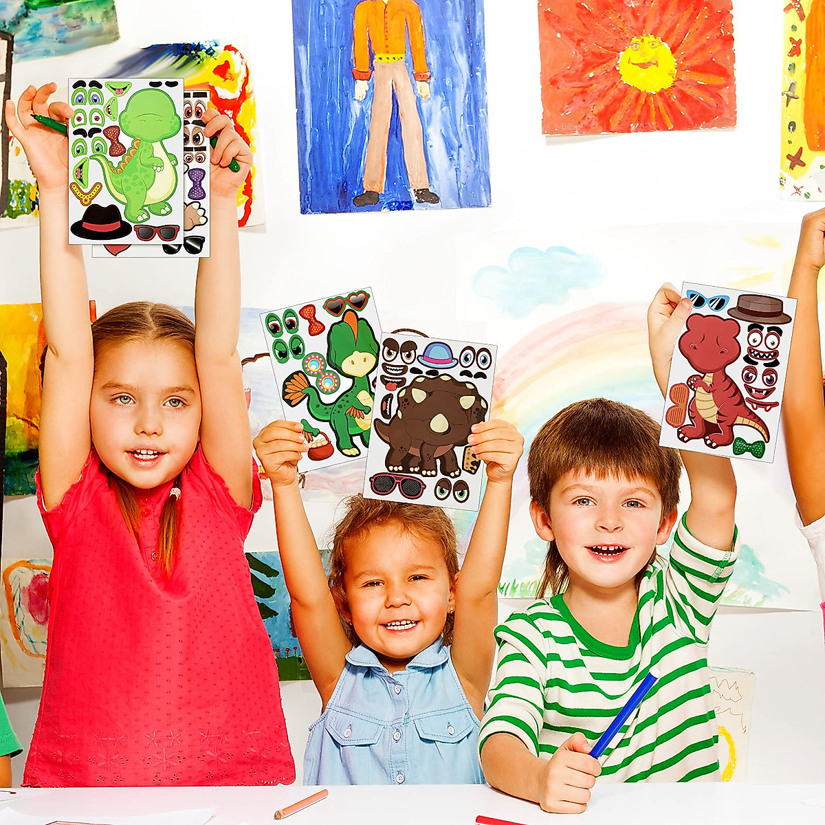 36 Sheets Make a Dinosaur Stickers Dinosaur Party Favors Make Your Own Dinosaur Sticker Cute Make a Face Dinosaur Stickers for Kids DIY Project Dinosaur Theme Birthday Party Favor (Cute Dinosaur)