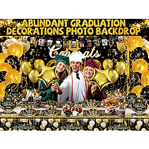 231PCS Graduation Decorations Class Of 2024, 2024 Graduation Party Decorations for High School College With Backdrop balloons Paper Plate Cup Napkin Cutlery Tablecloth Balloon Garland (Black and Gold)