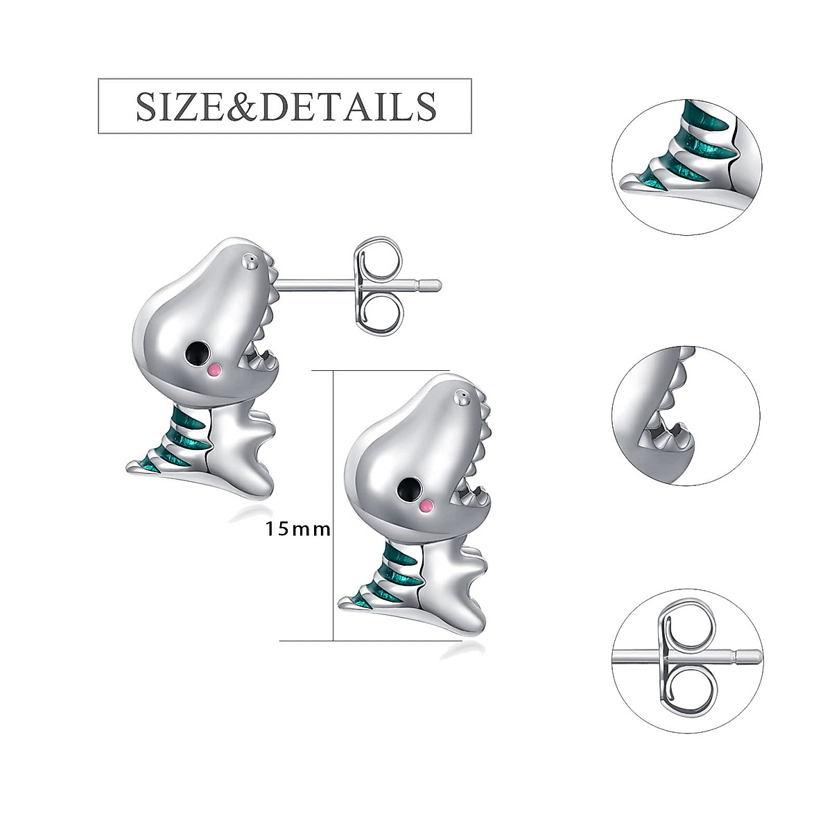 LELOUCHY 3D Dinosaur Studs Earring 925 Sterling Silver Cute Bite Ear Animal Studs Creatives Dinosaur Gifts for Women