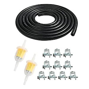ESEWALAS 1/4" 5/16" Inch ID Fuel Line Kits,include 6Ft Fuel Line+2Pcs Gas Inline Fuel Filters with Magnet+10Pcs Adjustable Mini Fuel Hose Clamps,Fuel Line Hose with Fuel Filter Replacement.(1/4"(6MM))