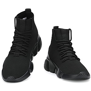 Santiro Women Walking Shoes Fashion Sock High Top Sneakers Comfortable Gym Tennis Shoes Casual Lightweight Running Shoes All Black US 8.5