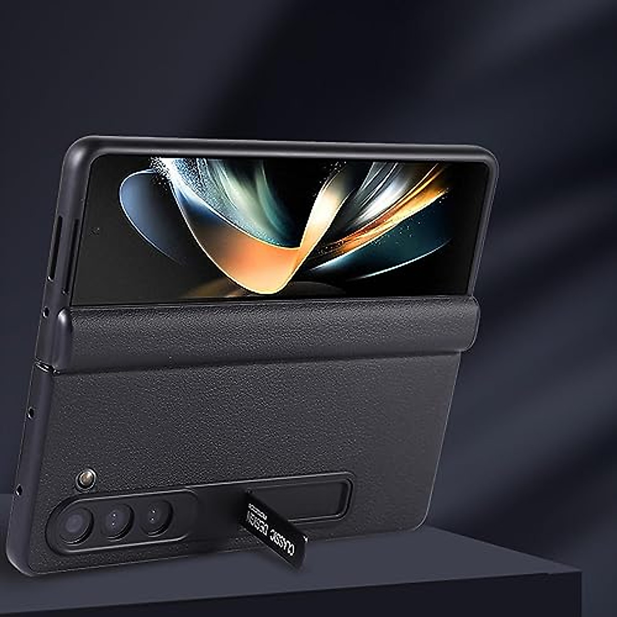 EKSED Case for Samsung Galaxy Z Fold 5, Genuine Cowhide Leather Cover Folding Stand Magnetic Hinge Protection Case,Brown