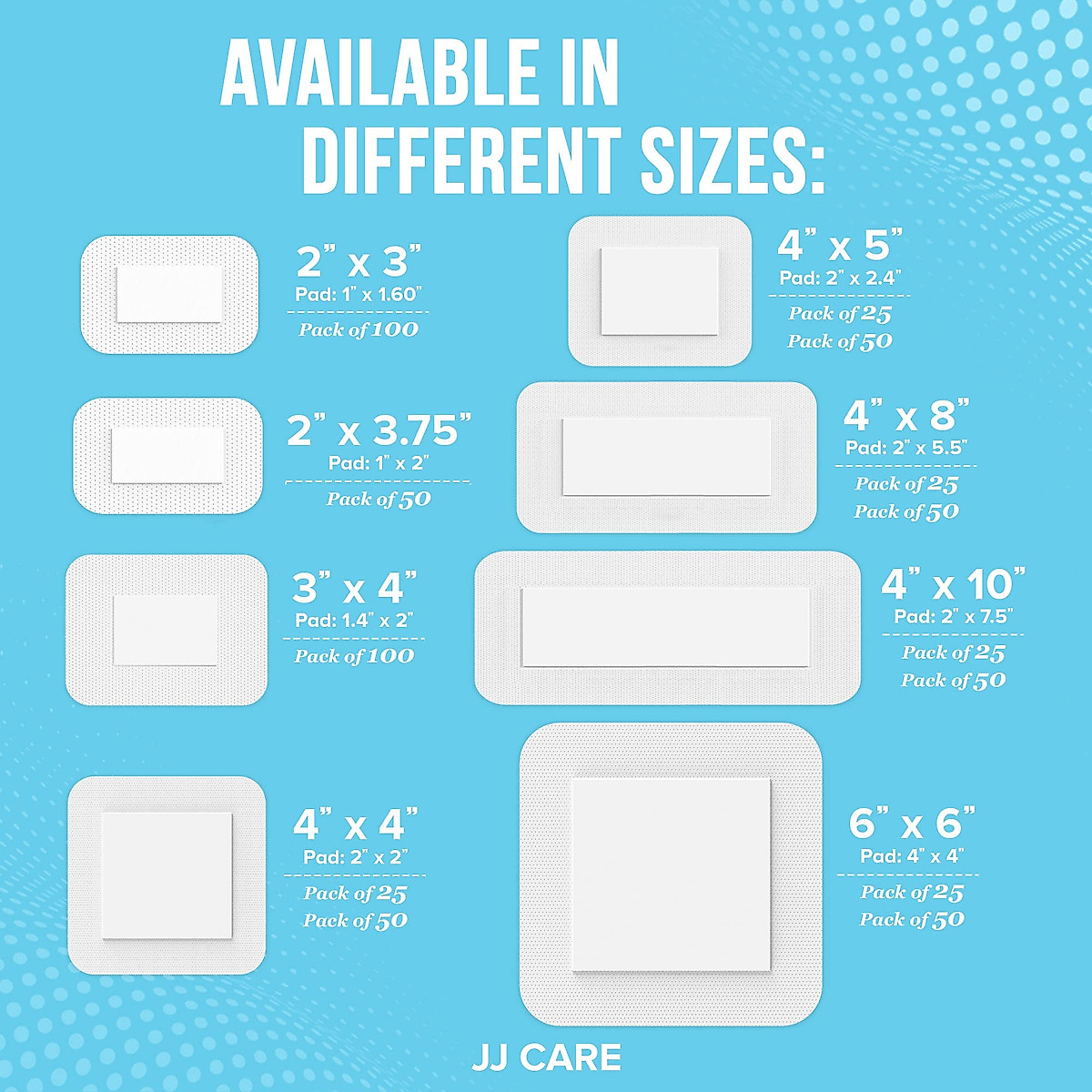 JJ CARE Adhesive Island Dressing [Pack of 100], 2x3 Sterile Bordered Gauze Dressing, Individually Wrapped Island Wound Dressing with Highly Absorbent Non-Stick Center Pad