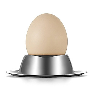 Flexzion Egg Cups for Soft Boiled Eggs - Set of 2 Stainless Steel Egg Cup - Stackable Hard Boiled Egg Holder with Base for Serving, Breakfast, Brunch