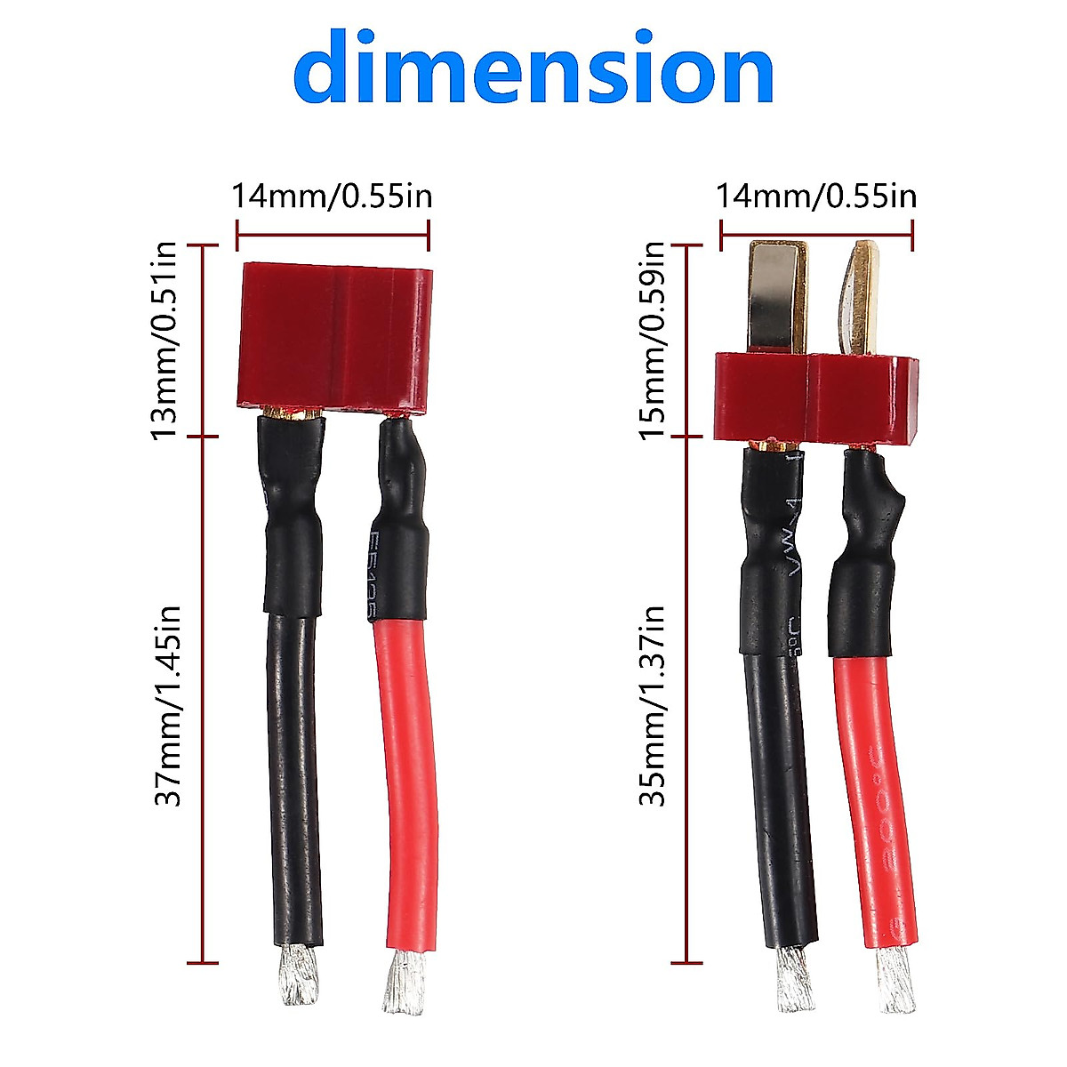 XIITIA 8 Pairs T Plug Female and Male Connector with 14AWG Silicon Wire, 53MM Extention Cable for RC Lipo Battery Cable Drone