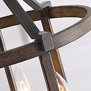 LNC Farmhouse Chandeliers for Dining Rooms with Faux Wood Finish, W13"xH17.1