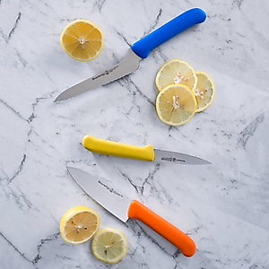 Messermeister Petite Messer 3” Spear Point Parer with Matching Sheath, Yellow - German 1.4116 Stainless Steel & Ergonomic Handle - Lightweight, Rust Resistant & Easy to Maintain