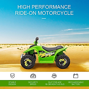 Aosom 6V Kids ATV 4-Wheeler Ride on Car, Electric Motorized Quad Battery Powered Vehicle with Forward/Reverse Switch for 18-36 Months Old Toddlers, Green