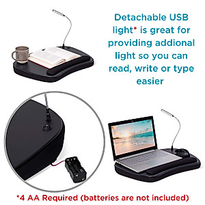 BIRDROCK HOME Oversized Lap Desk with Memory Foam Cushion | Wrist Rest Cushion and USB Light | Fits Laptops Up to 17" | Matte Black | Portable Office Desk | Work from Home
