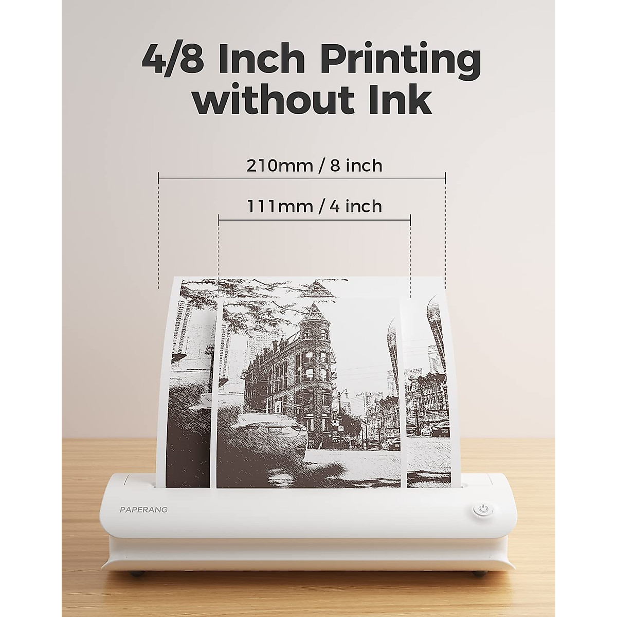 Wireless Bluetooth Portable Printer, 300dpi A4 Thermal Printer, Paperang Go Travel Printer, Supports 4/8 inch Inkless Printing for Design Sketches, Invoices, Service Reports, and More - White