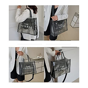 Clear Tote Bag for Women, Large Plastic Tote Bag, Beach Bag Crossbody/Handbag/Shouder Tote Bag(10 * 8 * 4in) (Black)