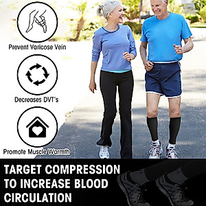 Coume 6 Pairs Calf Compression Sleeve Men and Women Footless Compression Socks for Leg Support, Shin Splints, Pain Relief (Black and Beige,Small/Medium)