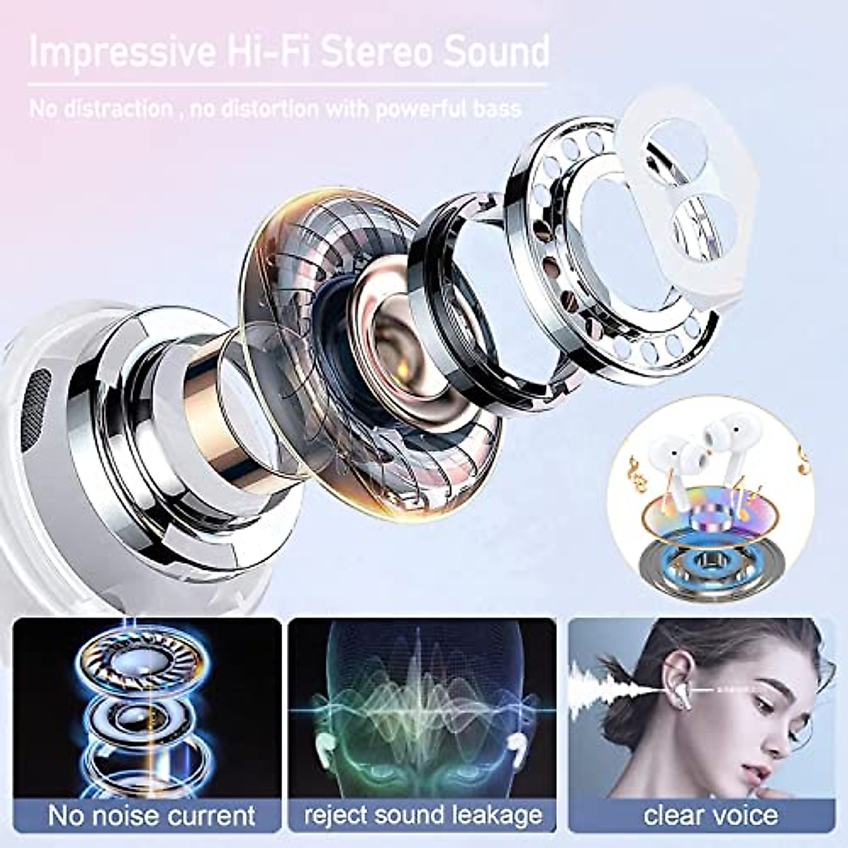 Wireless Earbuds Bluetooth 5.3 Headphones Touch Control with Charging Case IPX7 Waterproof Immersive 3D Stereo Sound in-Ear Earphones Built-in Mic Noise Cancelling for iPhone/Samsung/iOS/Android