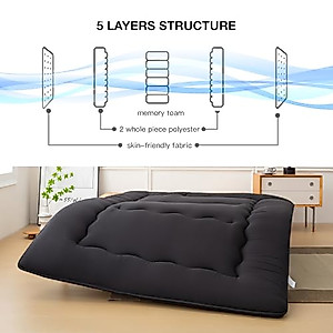 INFINICE Japanese Floor Mattress, Futon Mattress with Portable Storage Bag, Roll Up Mattress Thick Tatami Mattress Suitable for Camping, Guest Room, Black, Twin XL