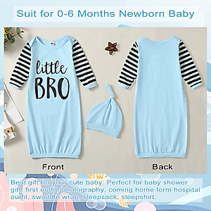 CybNemo Newborn Baby Boy Sleeper Gift Set Little Bro Nightgown Stripe Long Sleeve Infant Sleepwear Outfit Sky Blue