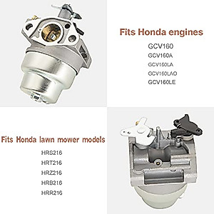 Carburetor for Honda GCV160 GCV160A GCV160LA GCV160LAO HRB216 HRS216 HRZ216 HRT216 Lawn Mower Replaces 16100-ZMO-804 16100-ZOL-023 - GVC160 Carb, GCV160A Carburetor, GCV160 Carburetor Kit