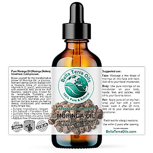 Bella Terra Oils - Organic Moringa Oil 4 oz - Celebrating Pure Premium Organic Moringa, Enriched with Antioxidants, Best for Nourishing Skin’s Natural Glow