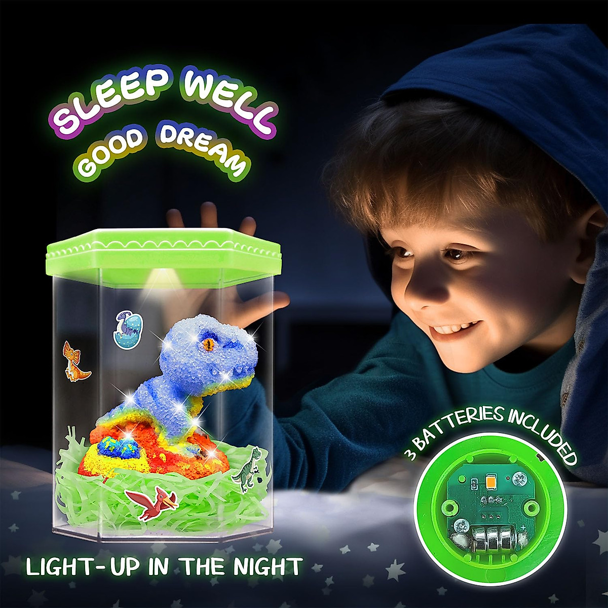 Crystal Growing Kit, Light-Up Dinosaur Terrarium Kit, Grow, Paint & Decorate Your Own Dinosaur, DIY STEM Project Educational Arts and Crafts Set, Gift Idea for Boy & Girl Aged 8 9 10 11 12+ (Upgraded)