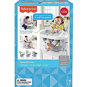 Fisher-Price Baby to Toddler High Chair SpaceSaver Portable Dining Seat & Booster with Washable Deep Tray & Liner, Windmill