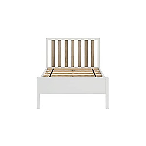 Max & Lily Twin Bed, Scandinavian Modern Bed for Kids, Solid Wood Twin Bed Frame with Headboard, No Box Spring Needed, White/Blonde