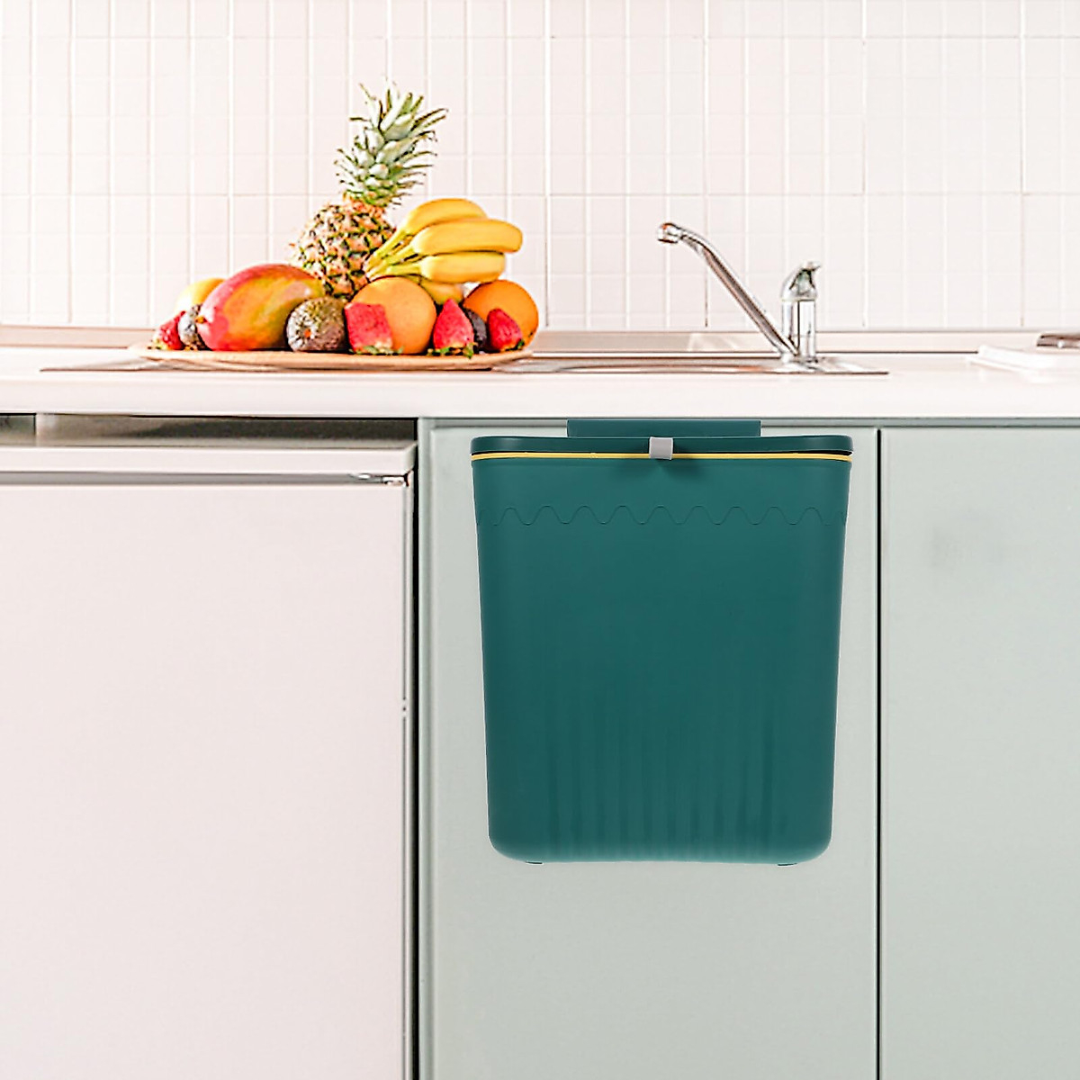 DEARMAMY Hanging Trash Can with Lid Kitchen Compost Bin for Counter Top Under Sink or Wall Mount Large Capacity Garbage Can Wastebasket for Cupboard Bathroom Bedroom