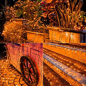 Flacchi Orange Net Lights 7 ft x 5 ft 200 LED 8 Modes Low Voltage Mesh Tree Lights Connectable Green Wire String Lights for Christmas Trees, Bushes, Garden, Halloween Outdoor Decorations