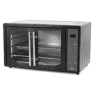 Oster Extra Large Single Pull French Door Turbo Convection Toaster Oven w/ 2 Removable Baking Racks, 60-Minute Timer, & Adjustable Temperature, Black