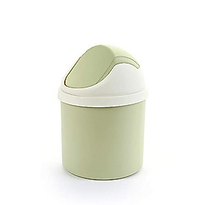 Desktop Mini Waste Can with Swing Lid, Stylish Lace Polka Dot Table Trash Bin Table Waste Paper Basket Round Small Trash Can for Office Bathroom Children Bedroom, Green