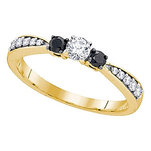 The Diamond Deal 10kt Yellow Gold Womens Round Diamond 3-stone Tapered Bridal Wedding Engagement Ring 3/8 Cttw