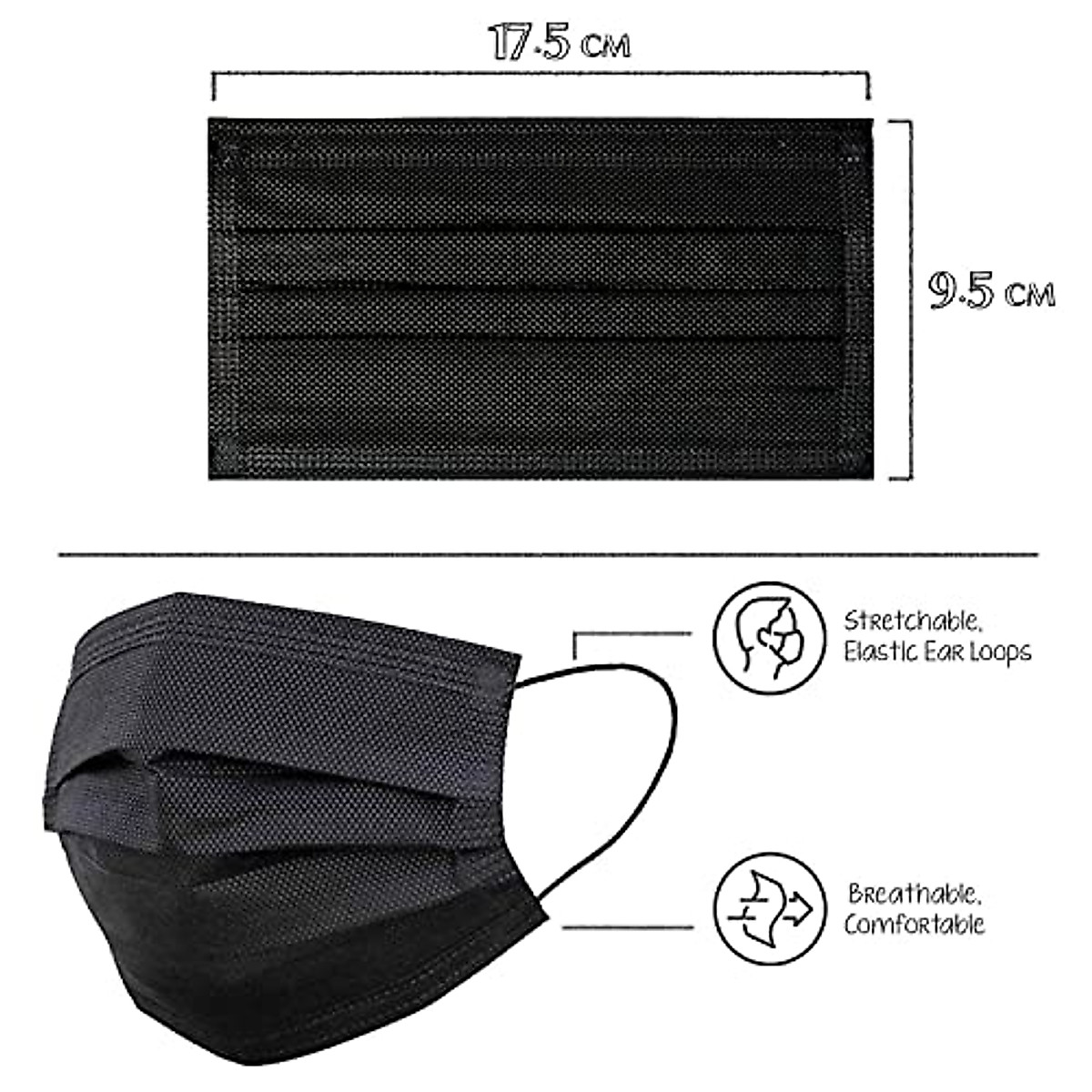 Sometheme Special 50PCS Unisex Adults Assorted Colors Single Use Face Mask Disposable Mixed Camouflage Protective Cover Mask Elastic Ear Loops (50 PC - Black Solid)