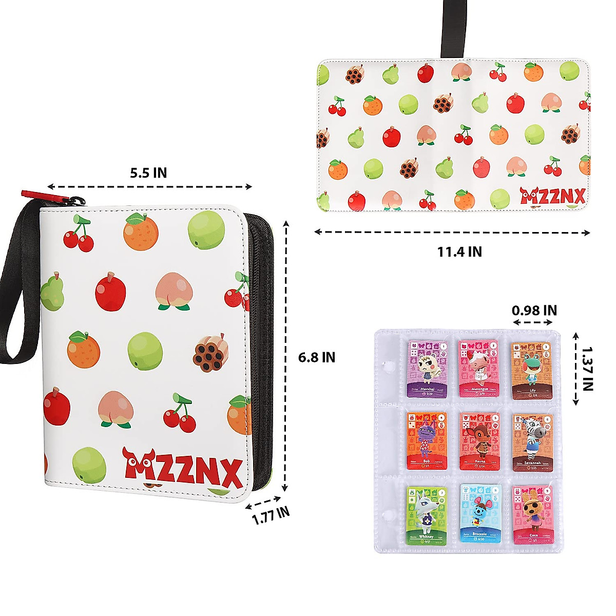 MZZNX 495 Pockets Binder Holder for Animal Crossing Mini Amiibo Cards, 1.3"x1" ACNH NFC Tag Game Mini Cards Holder (Fruit)